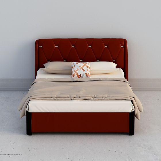 Classic 1953 Leather Double Bed 3D Model in Earth Color