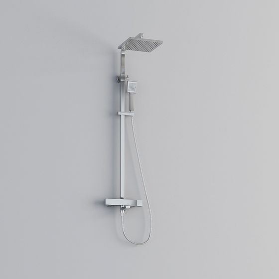 Modern Minimalist Shower System 3D Model – Silver Metal Finish
