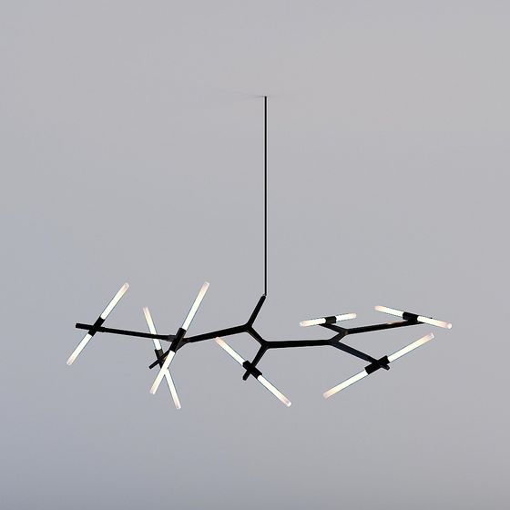 Modern Suspended Light Fixture 3D Model – Black Metal LED Design