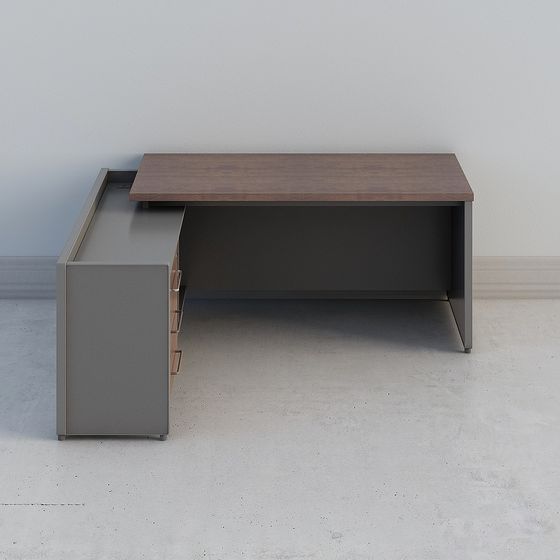 Modern Office Desk 3D Model – Gray Style Free