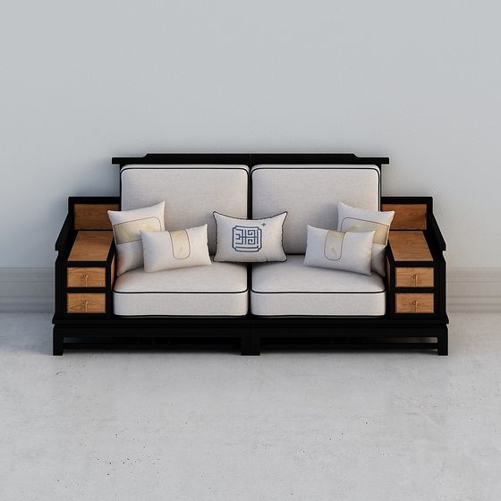 Elegant Eastern Aesthetic Sofa 3D Model – Low-Poly Furniture