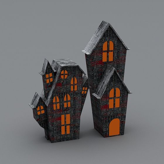Gothic Low-Poly Haunted House 3D Model – Spooky Stone Design