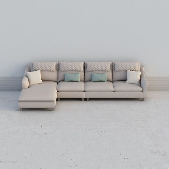 Modern Low-Poly Sofa 3D Model – Minimalist Beige Fabric