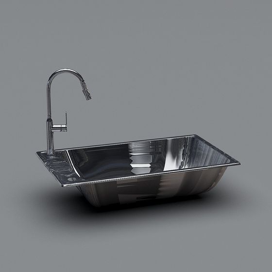 Sleek Stainless Steel Sink 3D Model – Reflective Surface