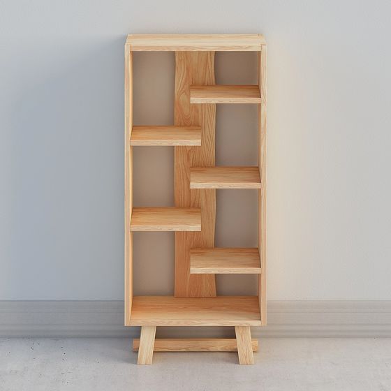 Geometric Wooden Bookshelf 3D model for Modern Interiors