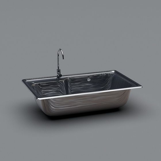 Sleek Stainless Steel Sink 3D Model – Polished Metal Design