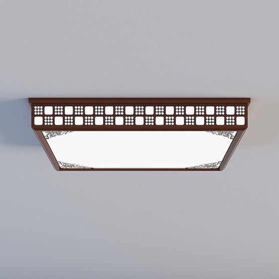 Stylish Low-Polygon Ceiling Light 3D Model – Wooden Frame Design