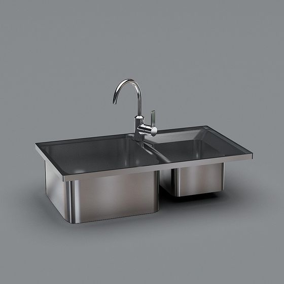 Sleek Stainless Steel Double Sink 3D model
