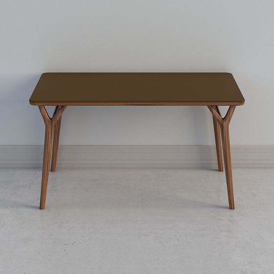 Streamlined Wooden Dining Table 3D Model – Low-Poly Wood Design