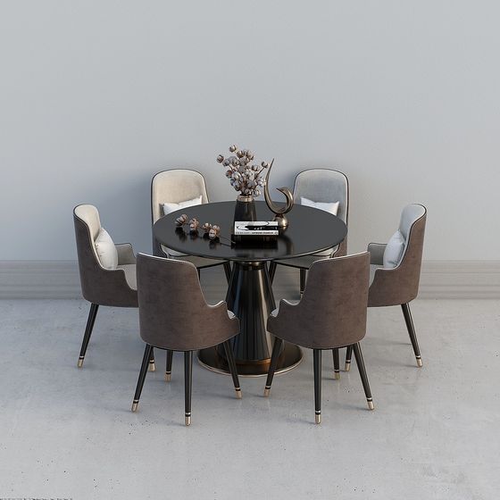 Stylish Round Table with Six Chairs 3D model for Modern Spaces