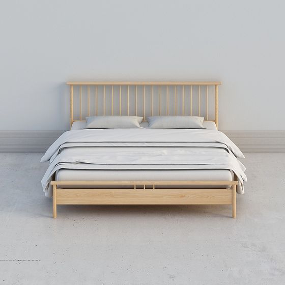 Minimalist Wooden Bed Frame 3D model