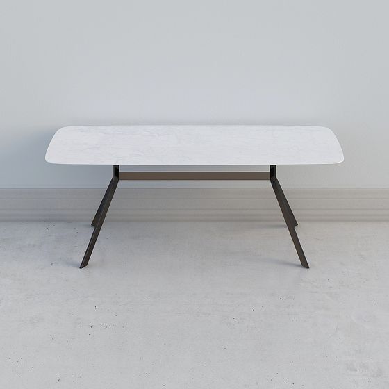 Urban Style Dining Table 3D Model – Marble & Metal