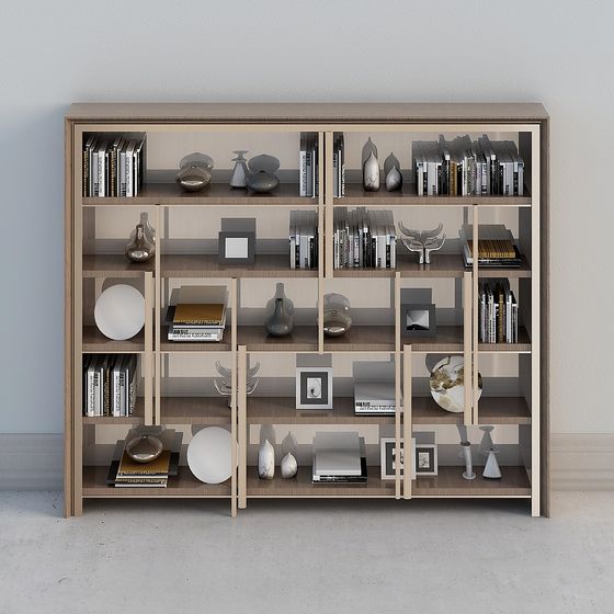 Urban Elegance Bookshelf 3D Model – Light Wood Design