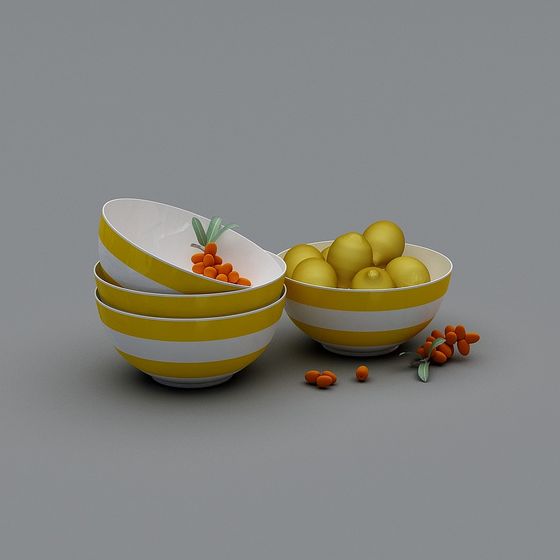 Low-Poly Bowl Set 3D Model for Modern Design
