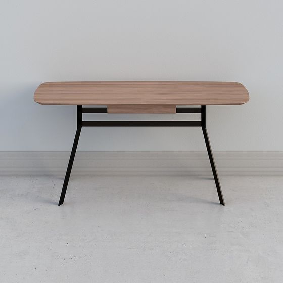 Streamlined Wooden Desk 3D Model – Minimalist Wood & Metal