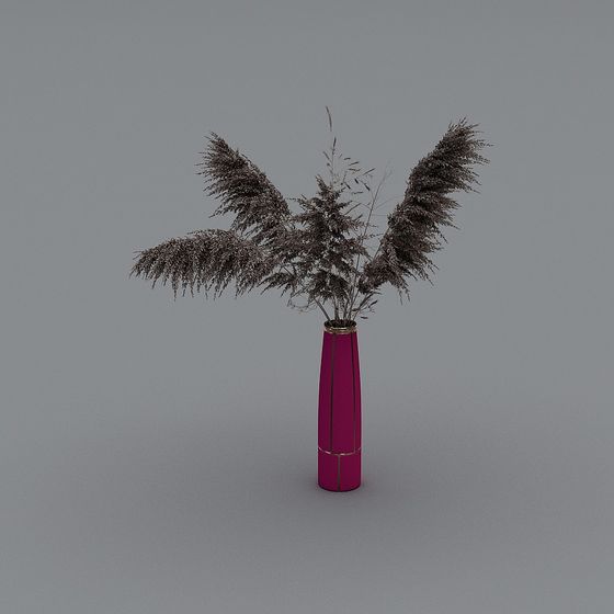 Elegant Vase with Hay 3D Model – Pink & Gold Decor