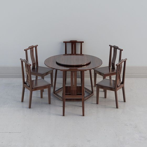 Stylish Low-Polygon Dining Table and Chairs 3D model
