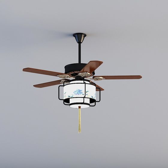 Elegant Chinese Ceiling Fan Light 3D model