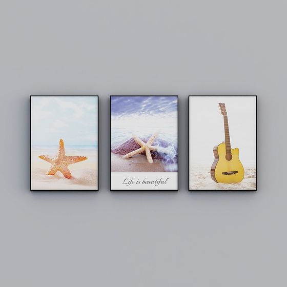 Beach Triptych 3D model for Coastal Decor