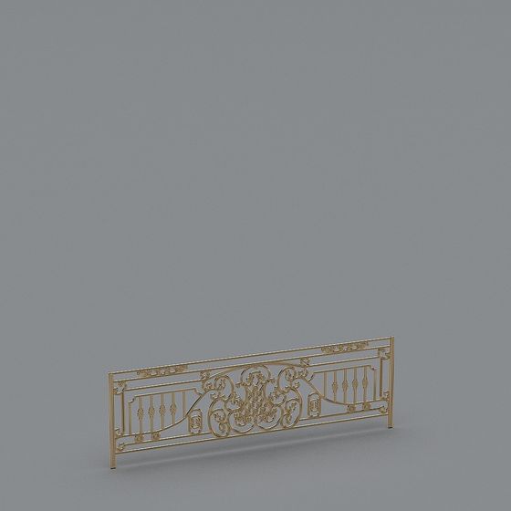 Elegant Golden Iron Railing 3D Model – Classical Design