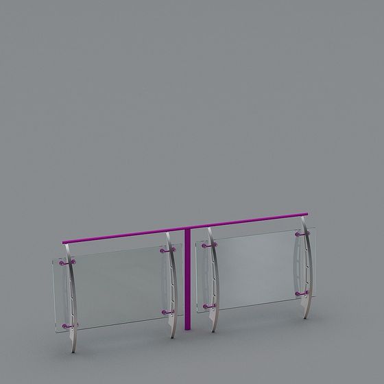 Stylish Glass Railing 3D model with Purple Accents