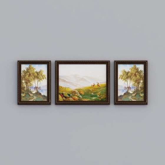 Three-Piece Landscape Painting 3D model