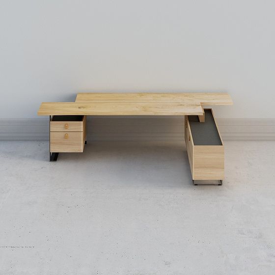 Low-Poly L-Shaped Office Desk 3D model