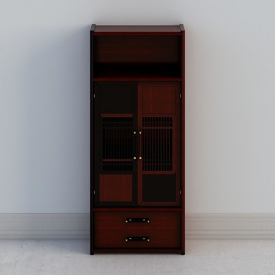 Elegant Chinese Bookshelf 3D Model – Low-Poly Wooden Design