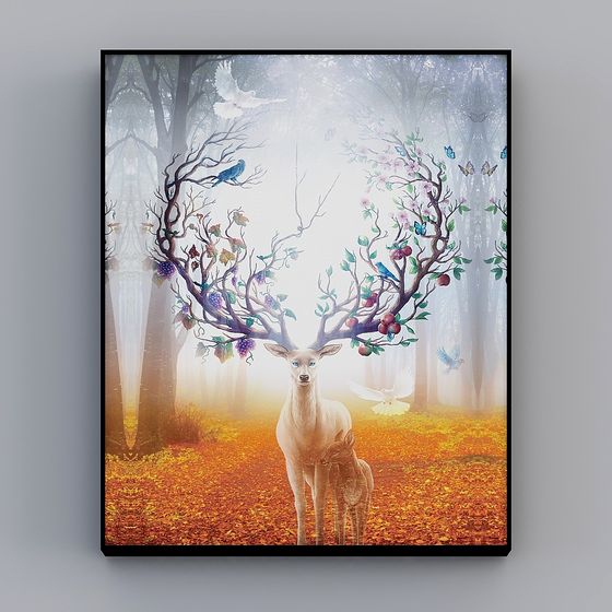 Surreal Deer and Fawn 3D Model – Low-Poly Forest Scene