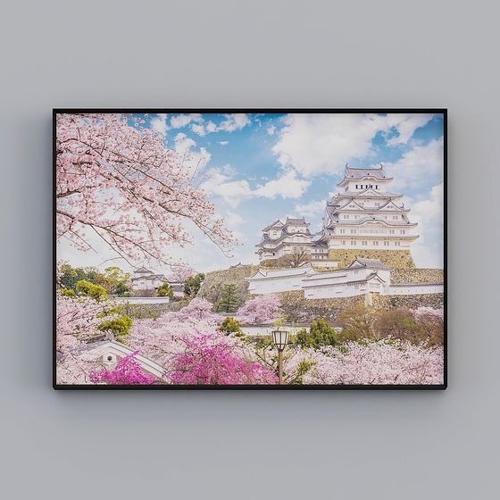 Spring Castle 3D Model – Japanese Architecture with Cherry Blossoms