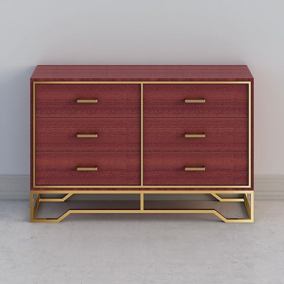 Redwood Gold Frame Dresser 3D Model – Low Poly Luxury