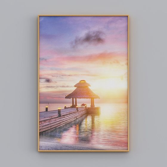 Low Poly Wooden Dock with Thatched Pavilion 3D Model