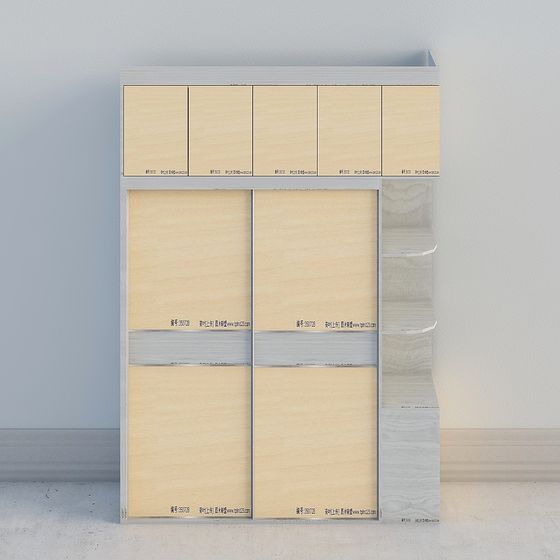 Modern Minimalist Sliding Wardrobe 3D Model – Nordic Style