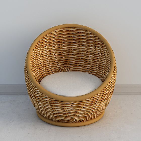 Round Rattan Chair Low-Poly 3D model