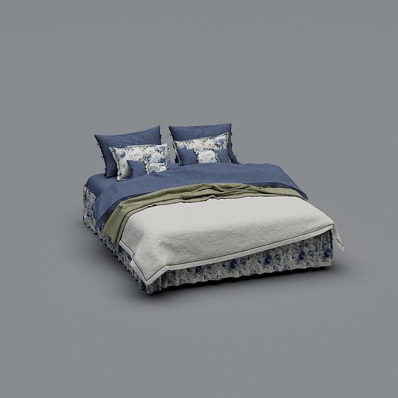 Elegant Low-Poly Bed 3D Model for Cozy Interiors