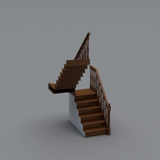 Elegant Low-Poly Wooden Staircase 3D model