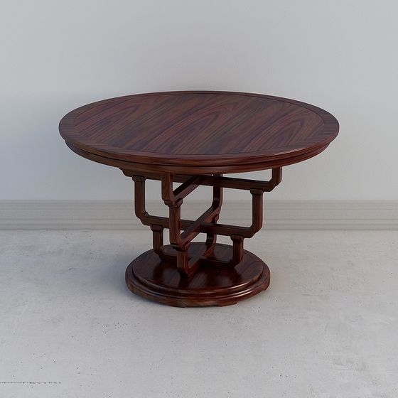 Classic Round Table 3D Model – Traditional Wood Design