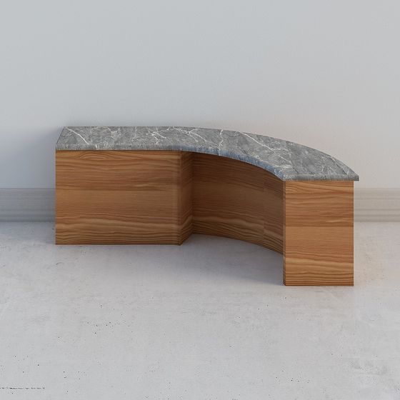 Curved Wood and Marble Top Corner Table 3D model for Modern Spaces