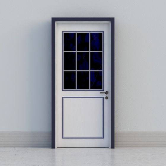 White Windowed Door 3D Model – Modern Design Free