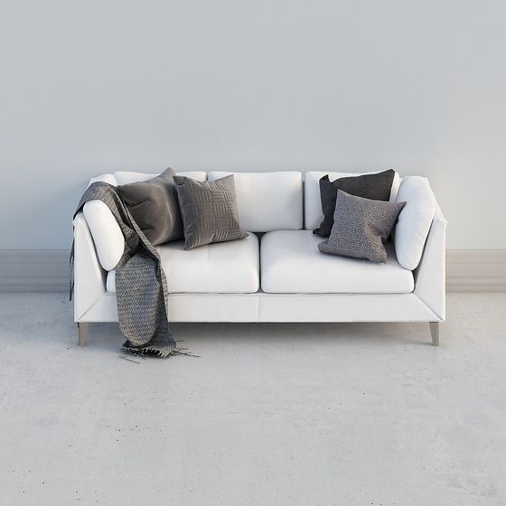 Modern Gray I-Shape Sofa 3D Model - Stylish Design Free