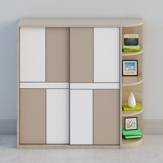 Minimalist Sliding Door Wardrobe 3D Model – Wood Texture