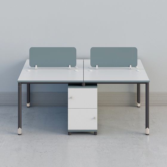 Modern Minimalist Double Office Desk 3D Model – Low-Poly Design