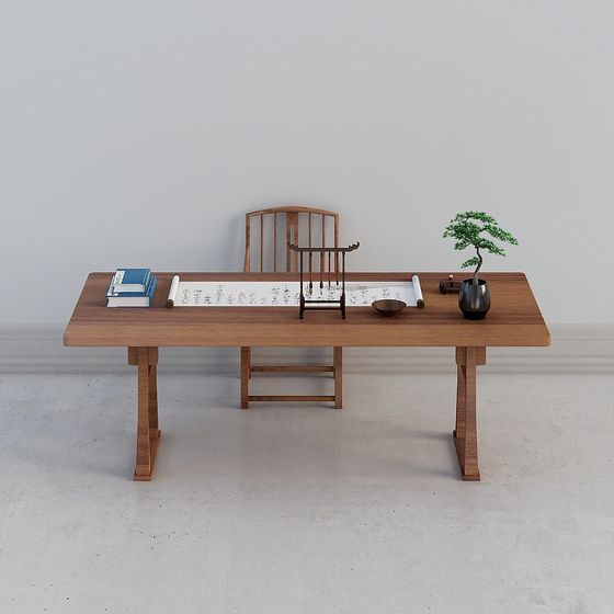 Zen-Inspired Desk Low-Poly 3D Model
