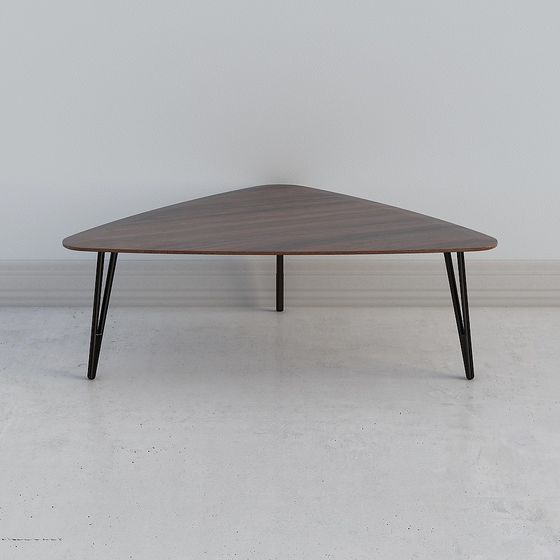 Triangular Coffee Table 3D Model – Wood and Metal Design