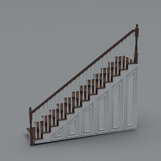 Elegant Classic Staircase 3D Model – Wooden Detailed Design