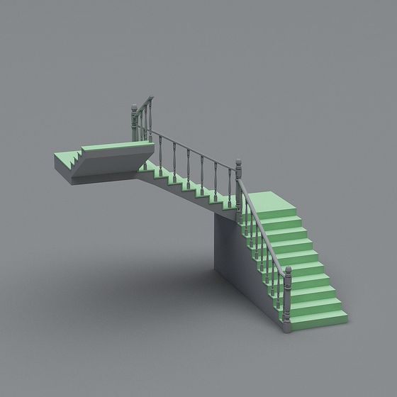 Low Poly Green Staircase 3D Model – Modern Design