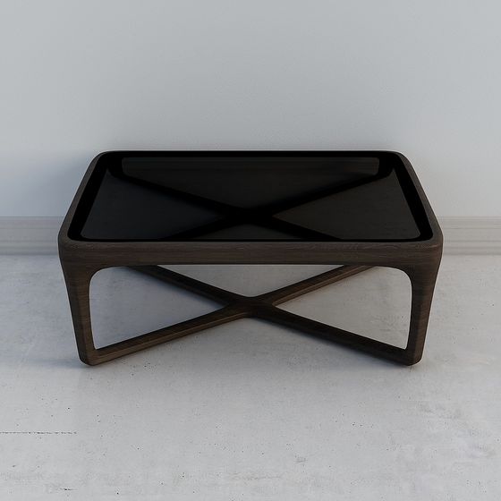 Modern Low-Poly Coffee Table 3D Model – Dark Wood & Glass