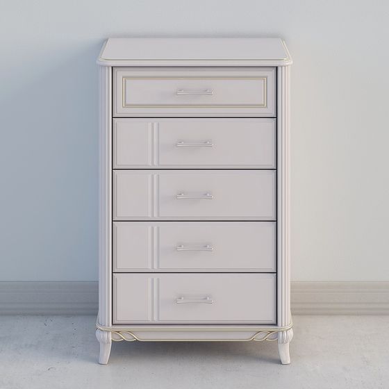 Elegant Vintage Chest of Drawers 3D Model – Classic Gray & Gold