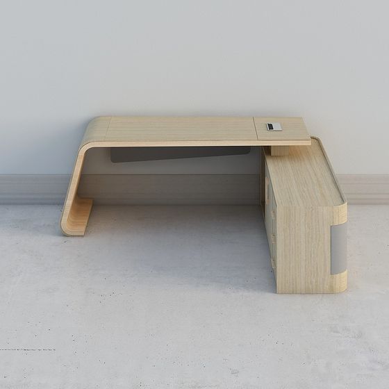 Streamlined Office Desk 3D Model – Light Wood Texture
