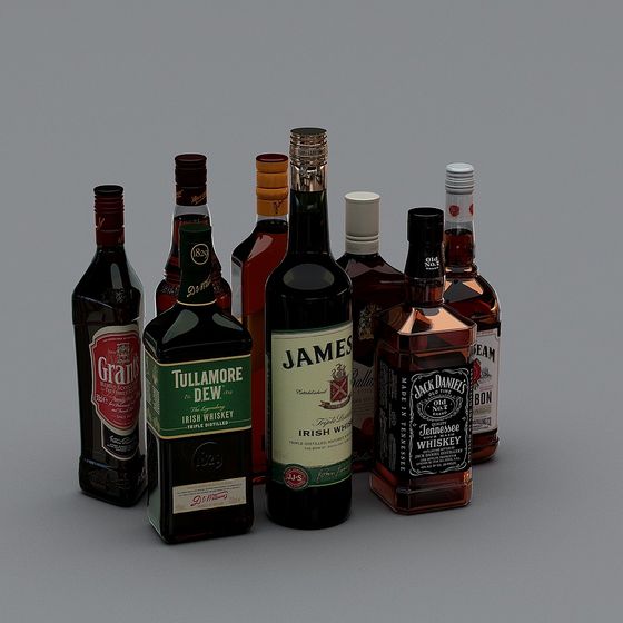 Stylish Whiskey Bottle Collection 3D model